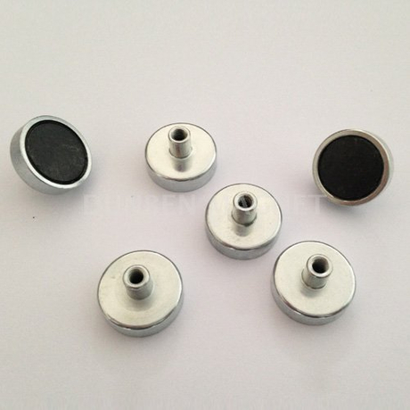 Ferrite Flat Pot Magnet with Screwed Bush , Ferrite Round Base Pot ...